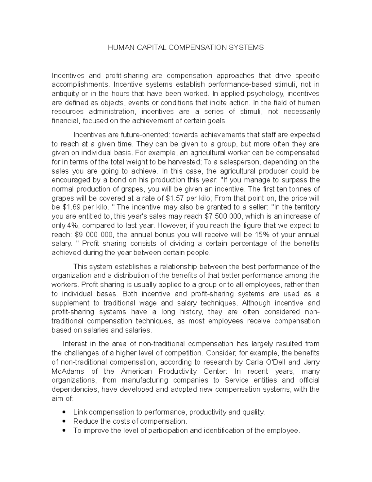 HUMAN CAPITAL COMPENSATION SYSTEMS - HUMAN CAPITAL COMPENSATION SYSTEMS ...