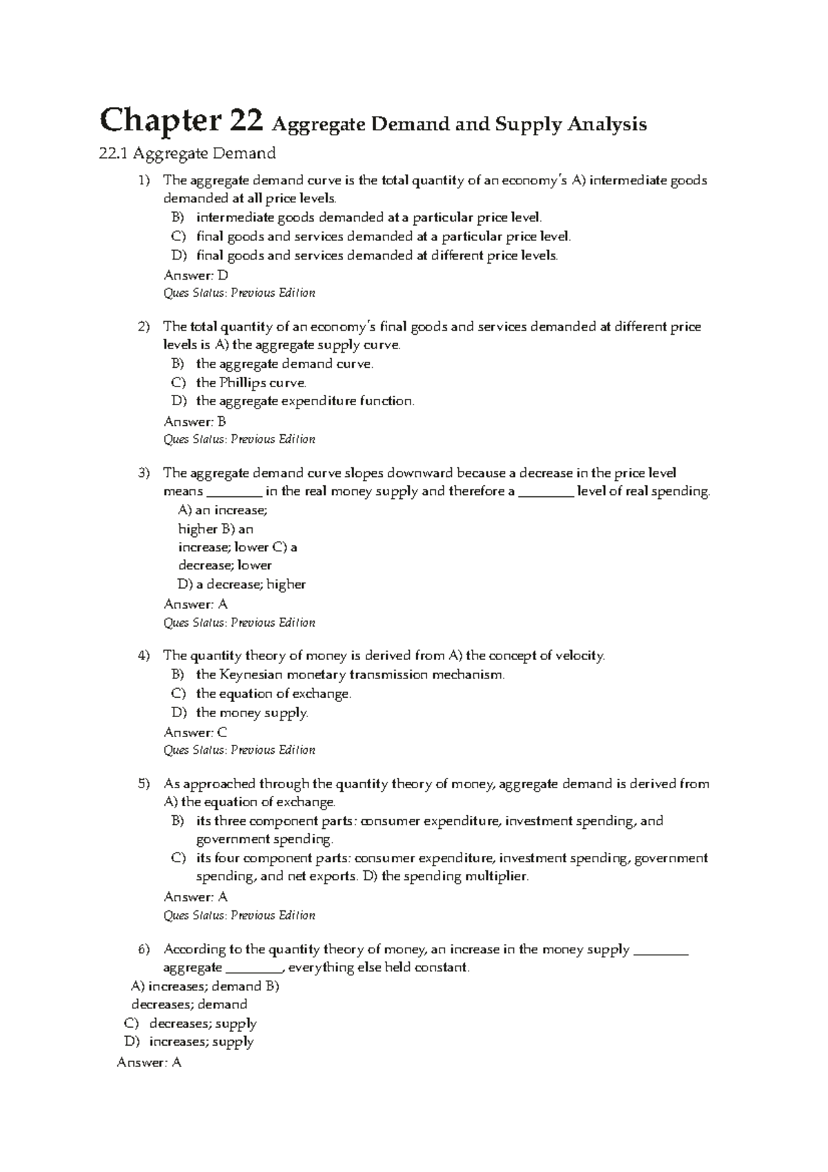 Chapter 22 Aggregate Demand and Supply Analysis - Chapter 22 Aggregate ...