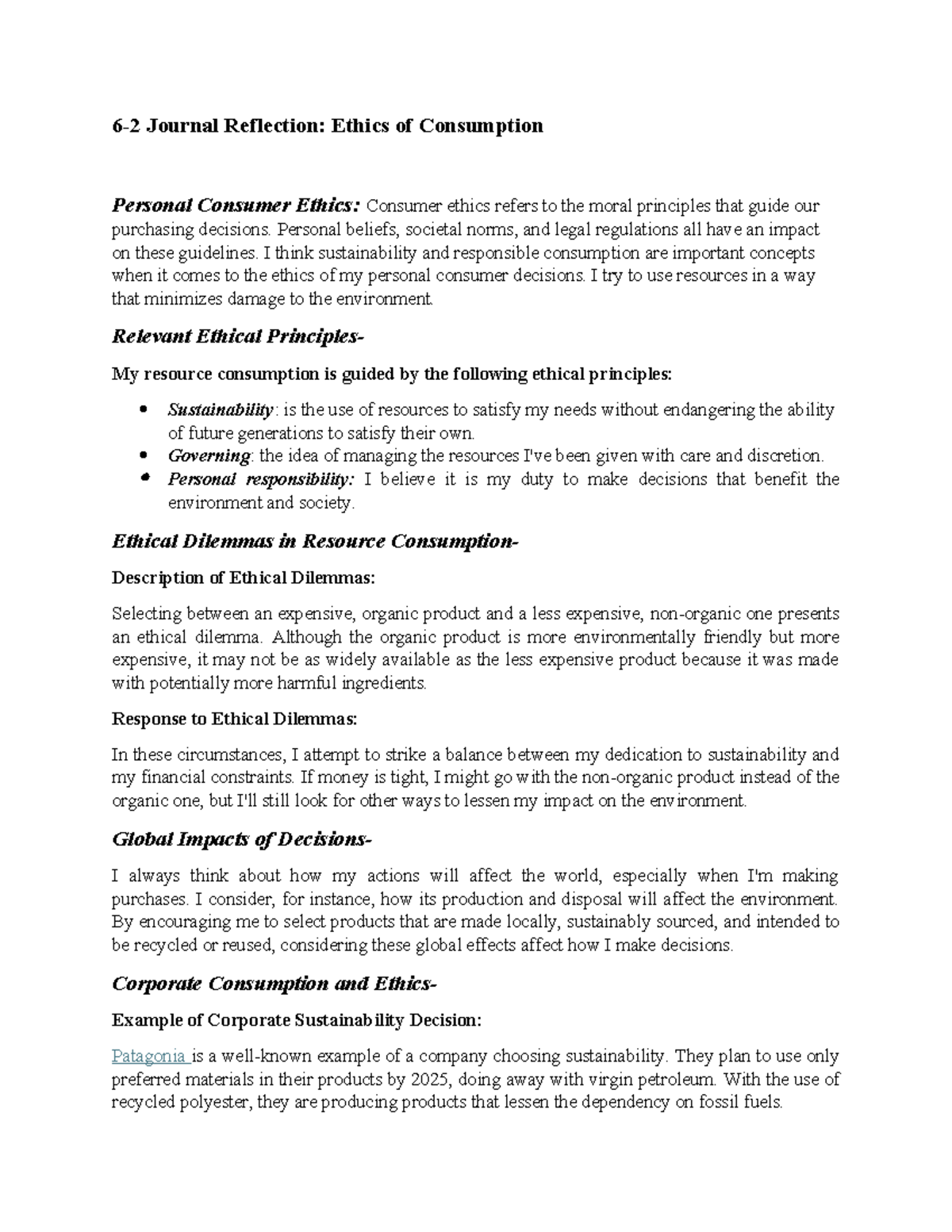 6-2 Journal Reflection Ethics of Consumption - 6-2 Journal Reflection ...