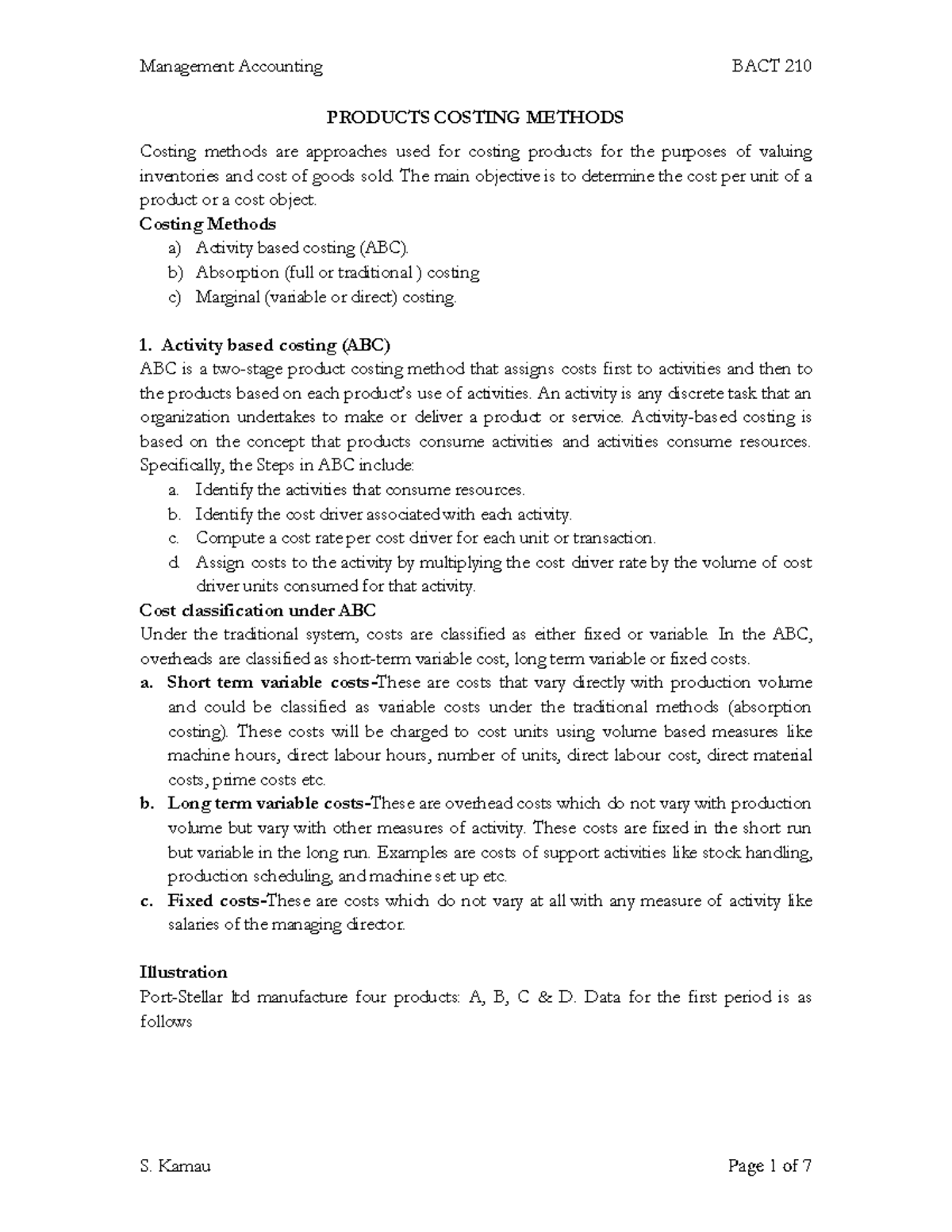 Management accounting Products Costing Methods topic 3 - PRODUCTS ...