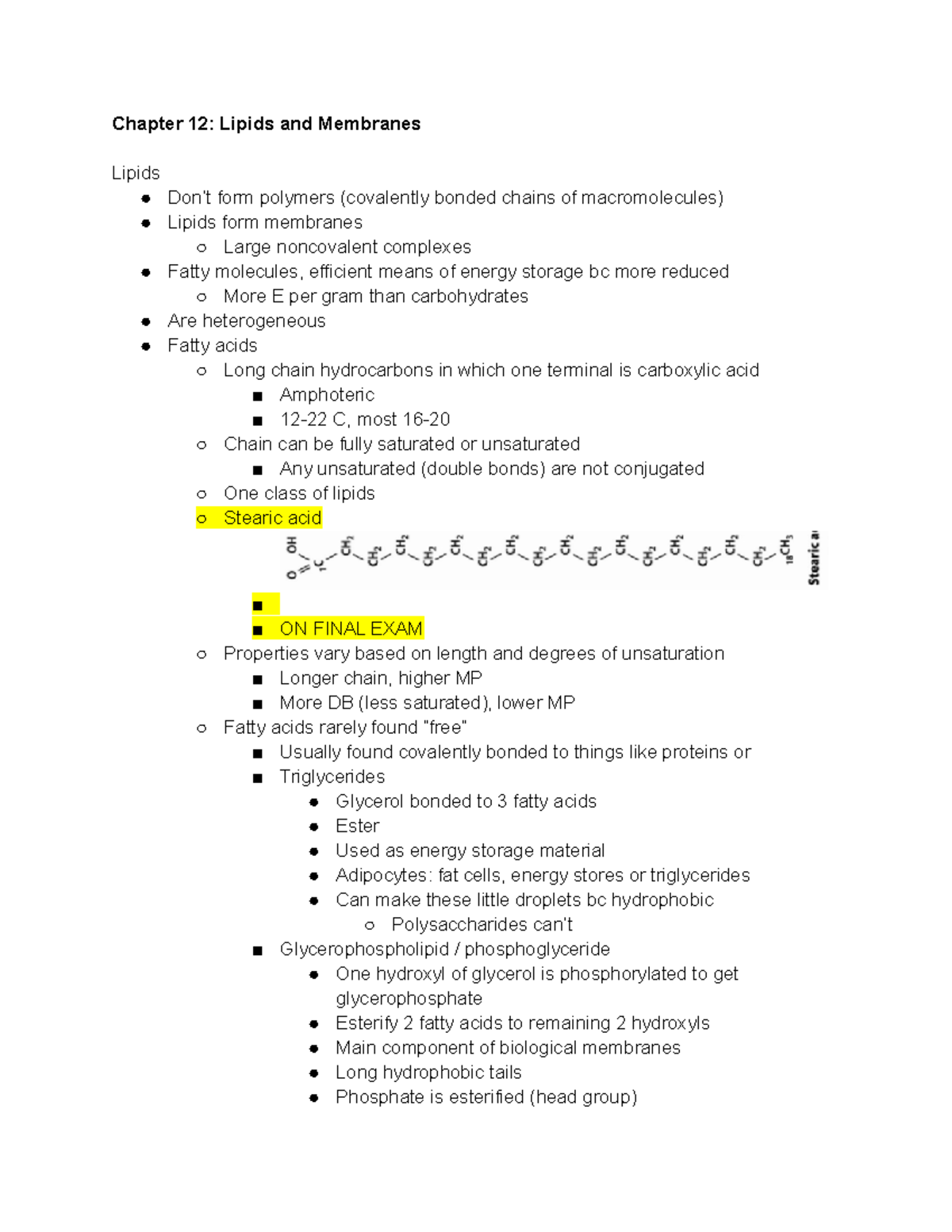 Chapter 12 Notes: Lipids and Membranes - Chapter 12: Lipids and ...