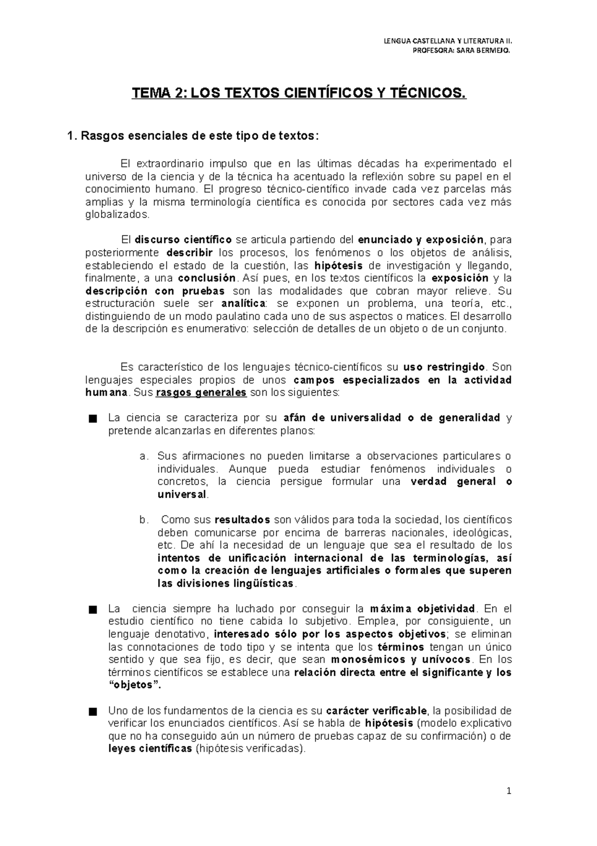 TEMA 2 EL Texto CientíFICO - PROFESORA: SARA BERMEJO. TEMA 2: LOS ...