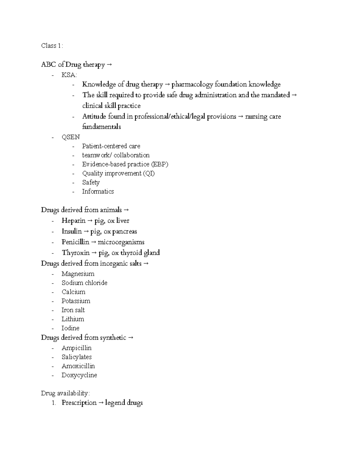 Pharm Compiled Class Notes 1 - Class 1: ABC of Drug therapy → - KSA ...