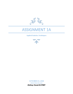 Assignment 1 graphical analysis - Assignment – 1 Course code – QUAL Applied Statistical ...