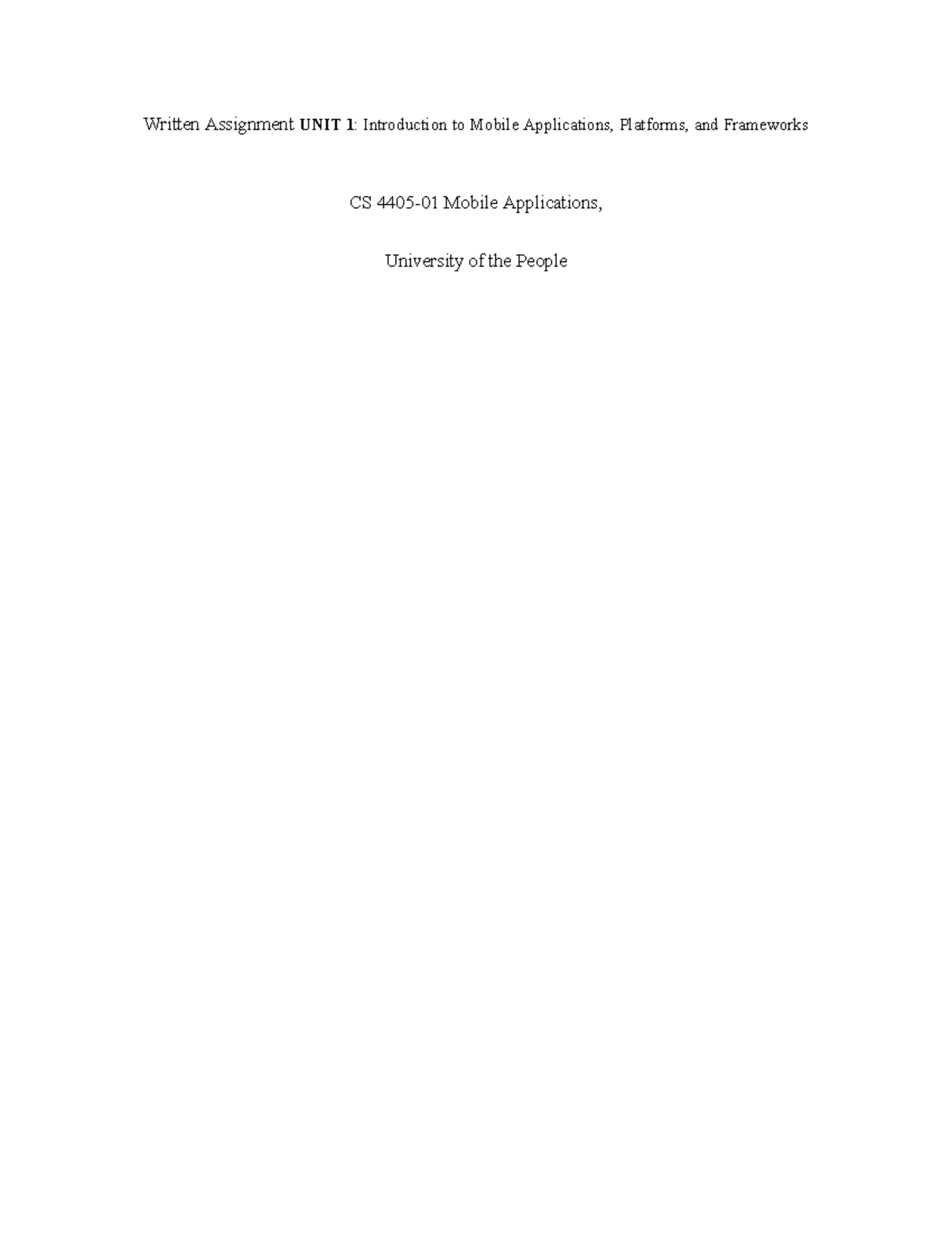 Wa1 - mobile application - Written Assignment UNIT 1: Introduction to ...