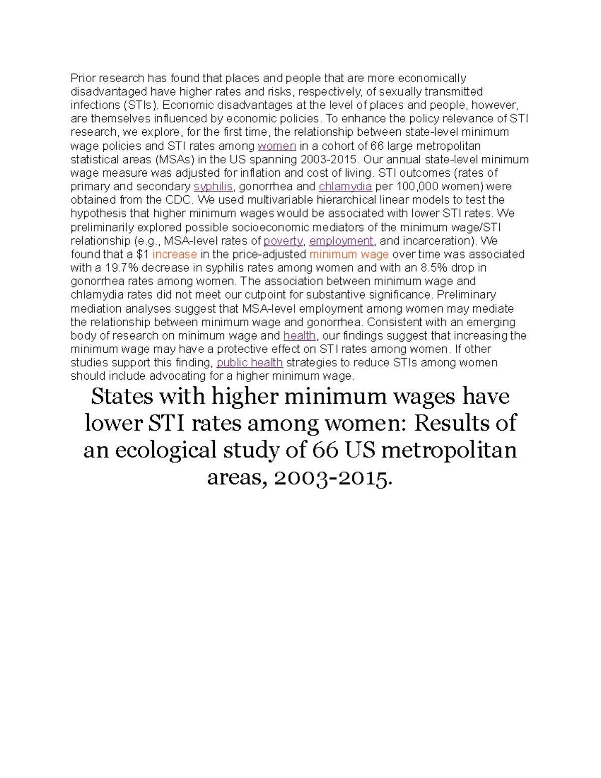 Eng comp essay min wage - Prior research has found that places and ...