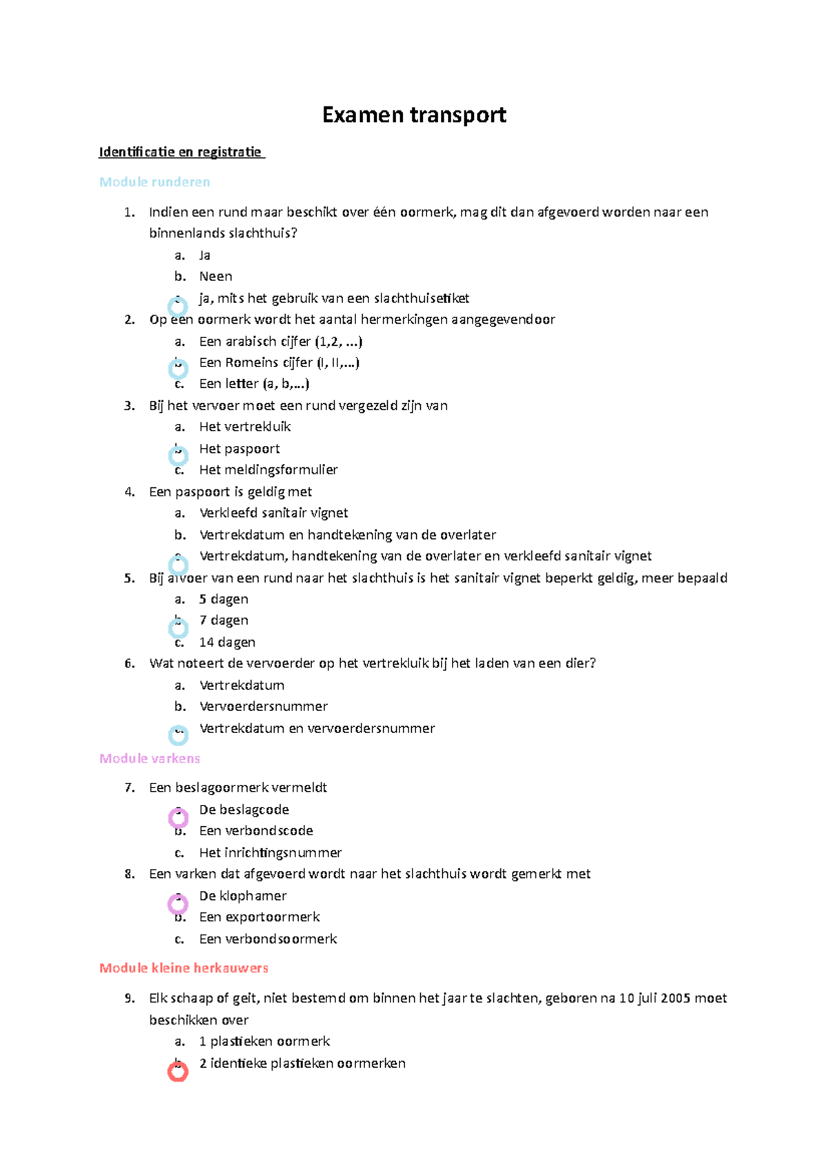 Examen transport - Examen transport Identificatie en registratie Module ...