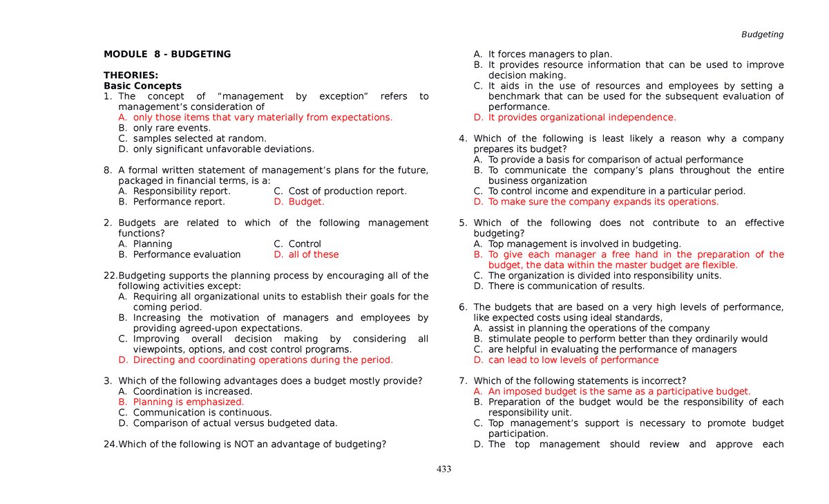 10 X08 Budgeting - MODULE 8 - BUDGETING THEORIES: Basic Concepts The ...