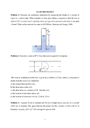 Fluid Mechanics Problems - FLUID MECHANICS Problem 1: Pressures are ...