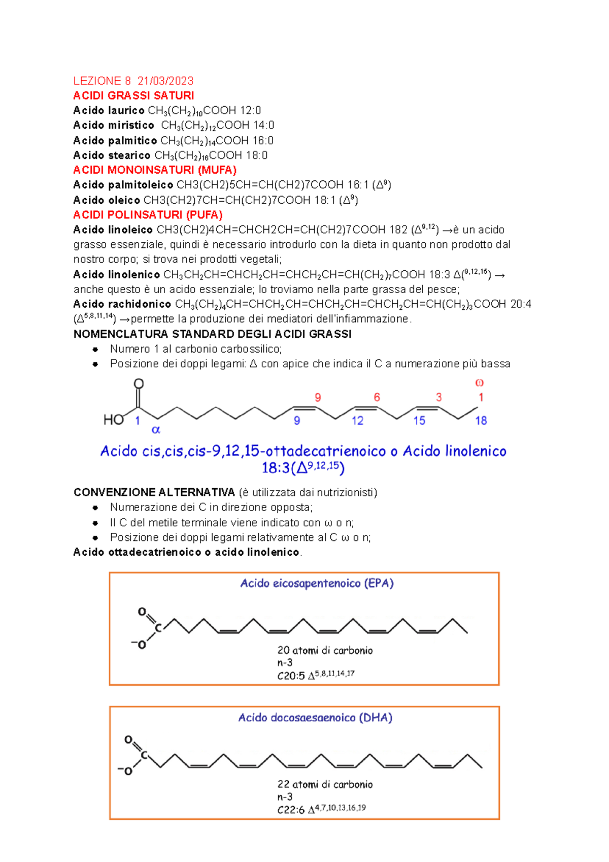 Biochimica prof Zara lezione 8 - LEZIONE 8 21/03/ ACIDI GRASSI SATURI ...