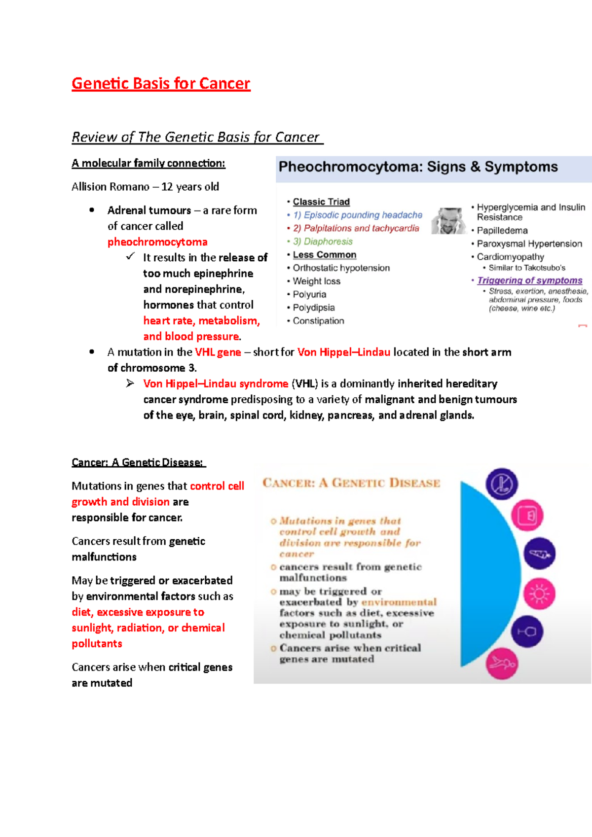 Life Science 1 - Cancer - Genetic Basis for Cancer Review of The ...