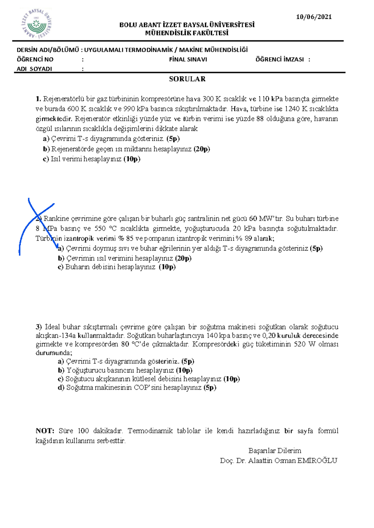 Final sınavı uygulamalı termodinamik 2020-202 1 bahar - 10 / 06 /20 21 ...
