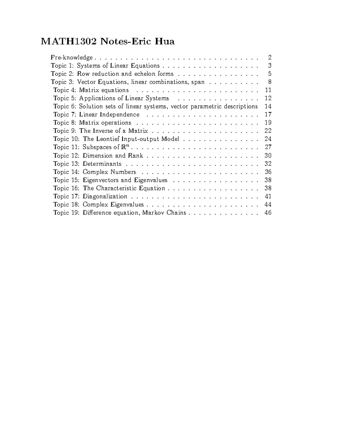 MAT1302 Notes S - MAT - MATH1302 Notes-Eric Hua Pre-knowledge Topic 1 ...