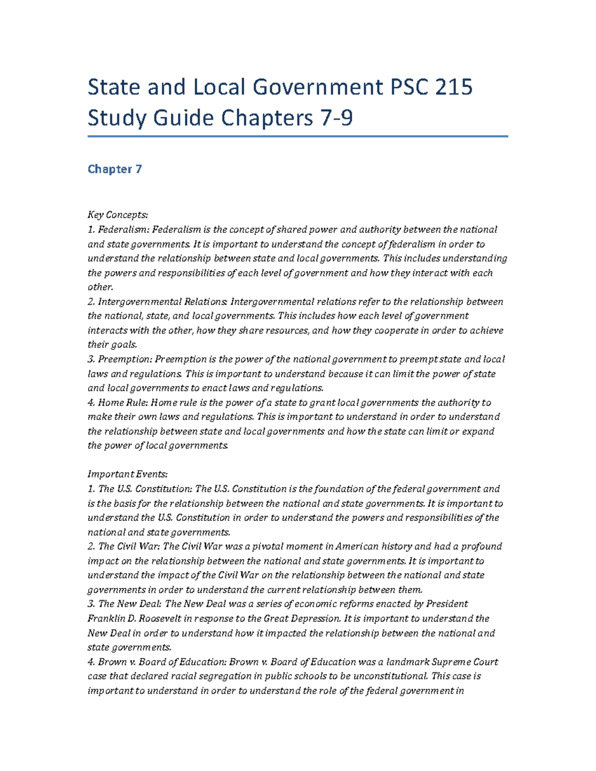 State and Local Government PSC 215 Study Guide Chapters 7-9 - It is ...