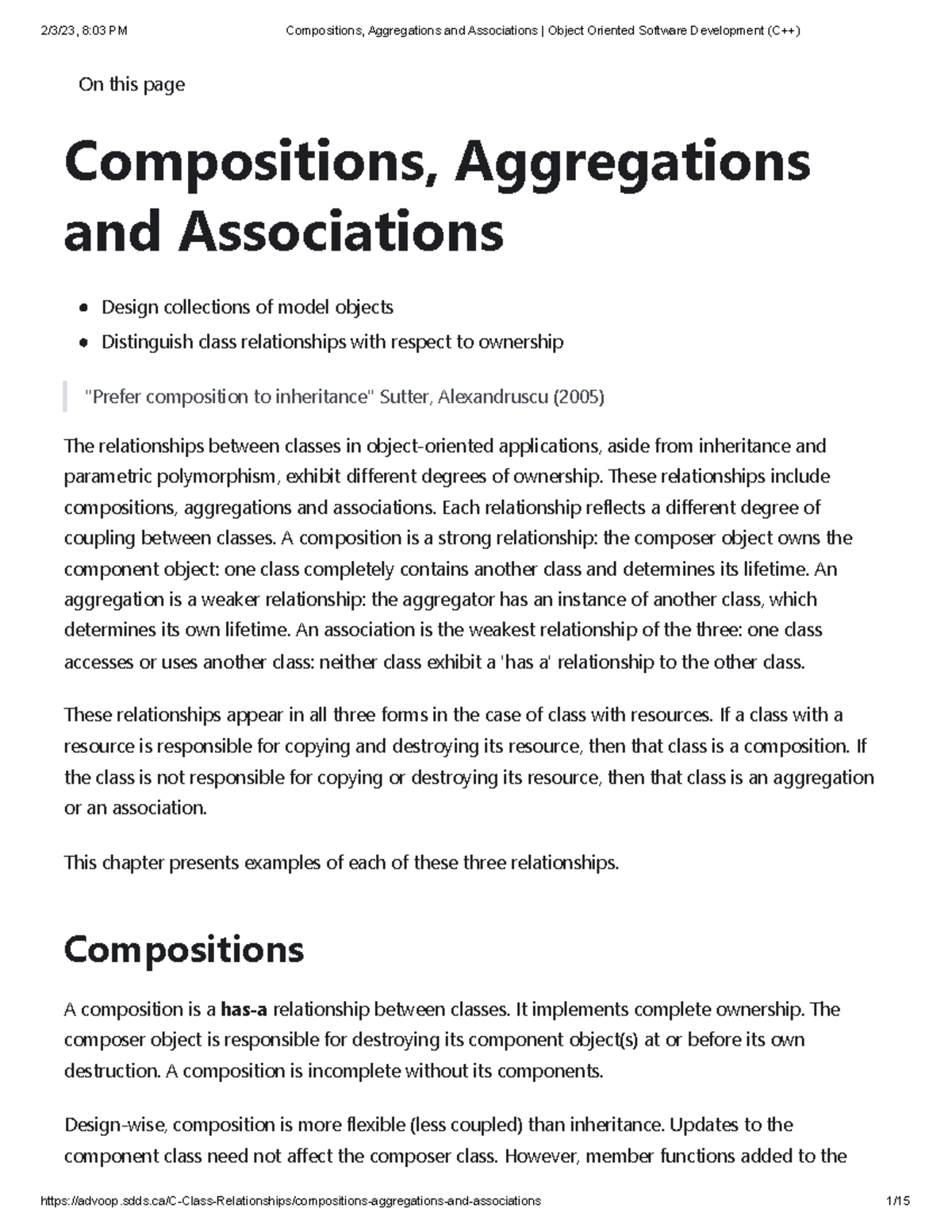 Compositions Aggregations And Associations Object Oriented Software Development C On This