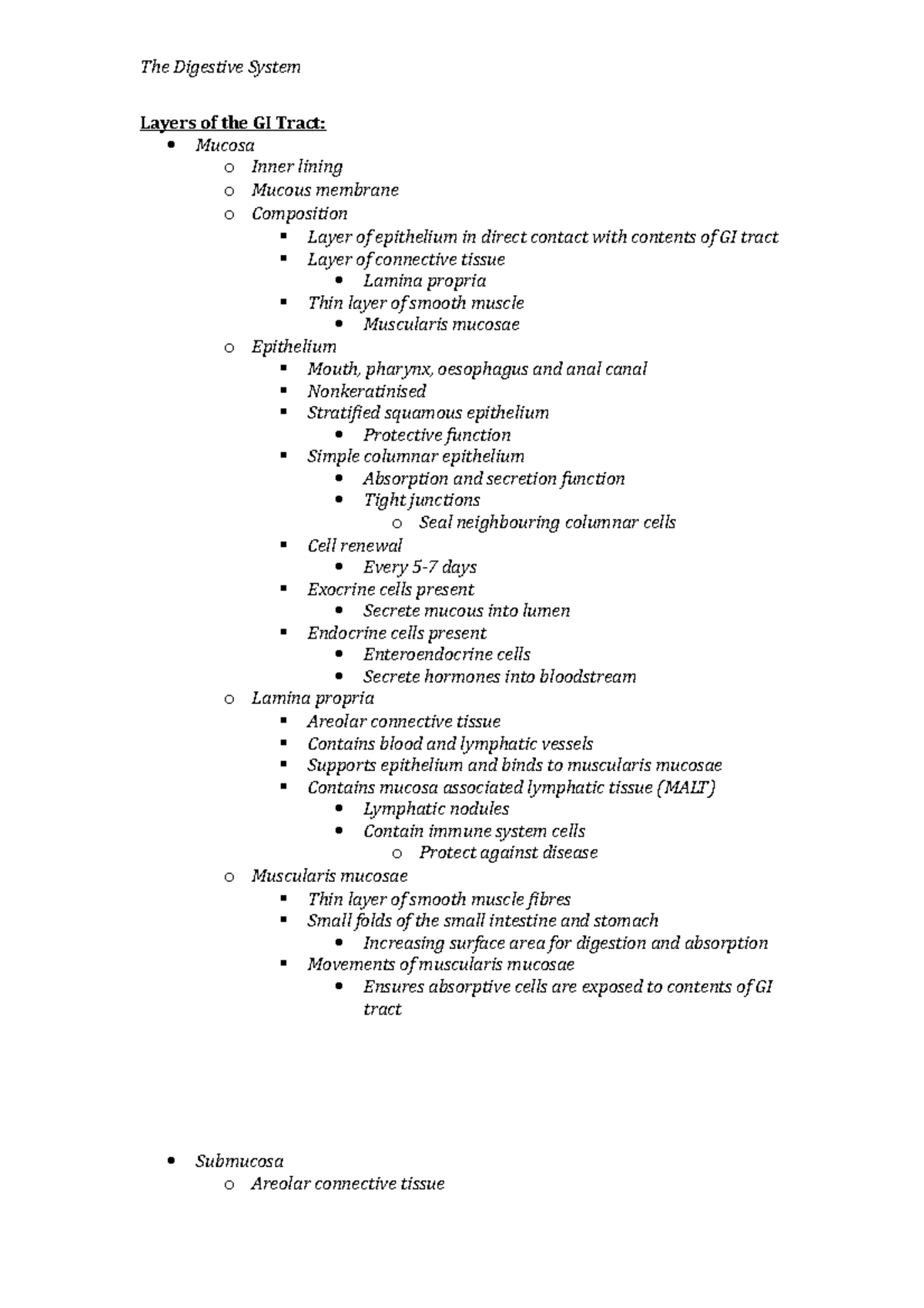 Layers of the GI Tract Lecture Notes - The Digestive System Layers of ...