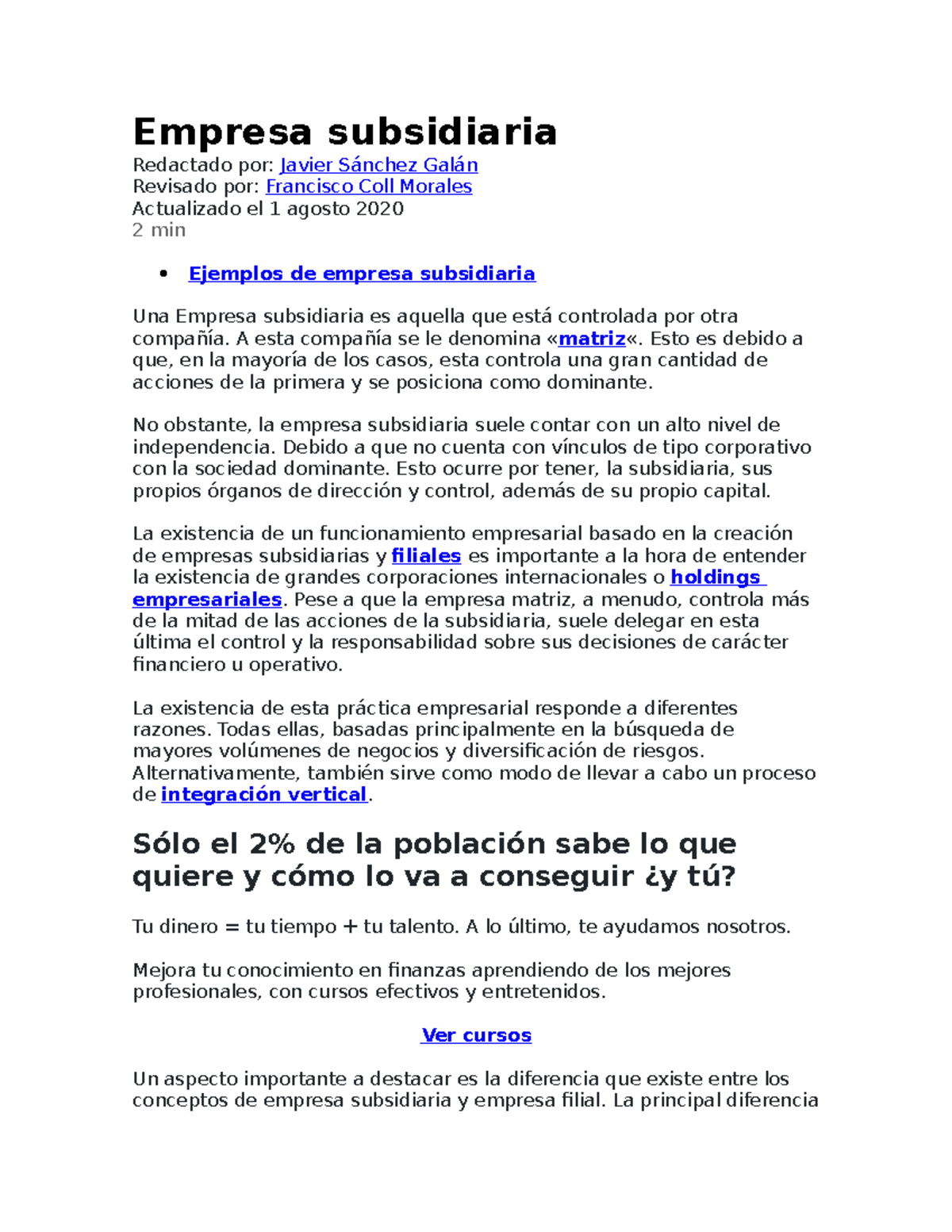 Matrices y subsidiarias 3 - Empresa subsidiaria Redactado por: Javier ...