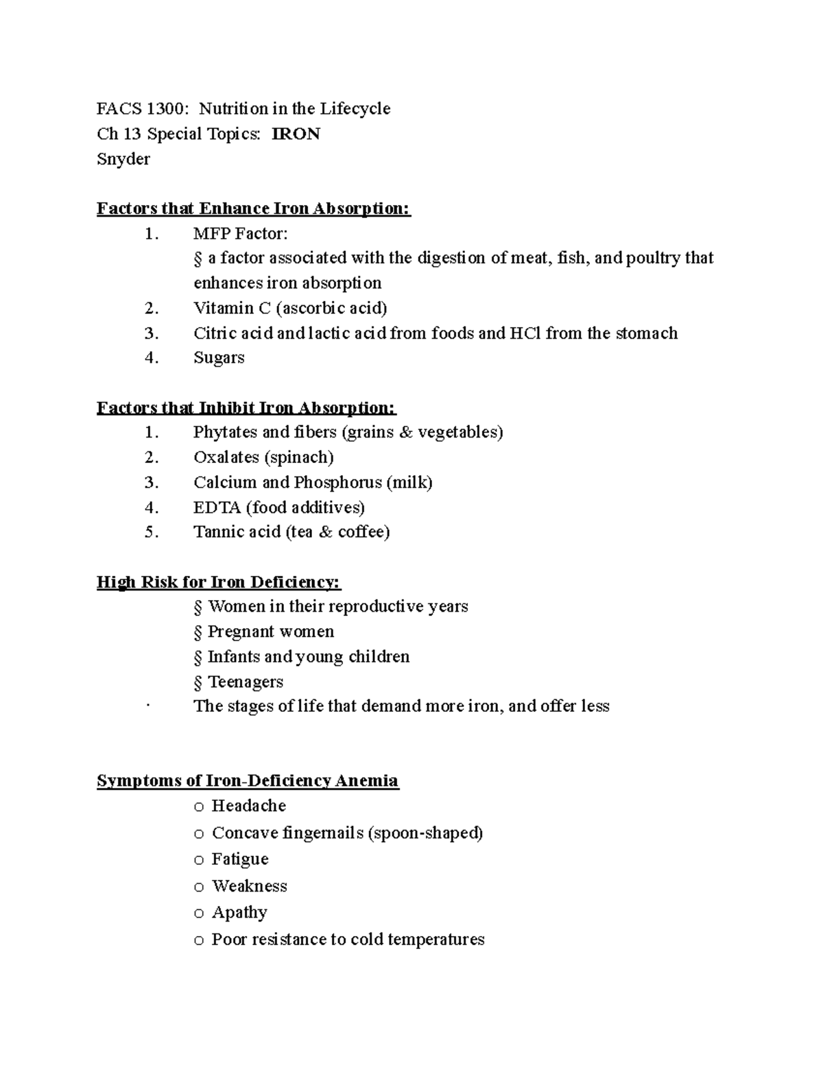 FACS 1300 Nutrition in the Lifecycle - FACS 1300: Nutrition in the ...