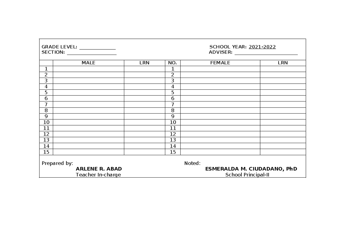 FOR Envelope LIST OF Names - Bachelor of Elementary Education - SECTION ...