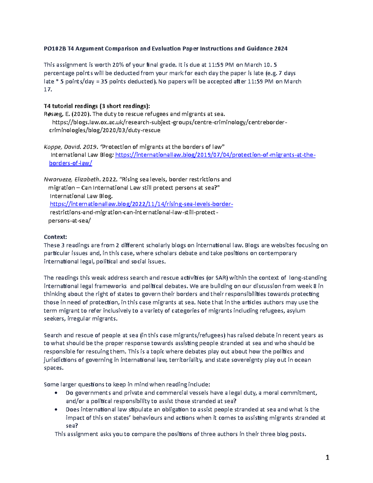 PO102 B T4-Oceans -Law of the Sea and S&R - 1 PO102B T4 Argument ...