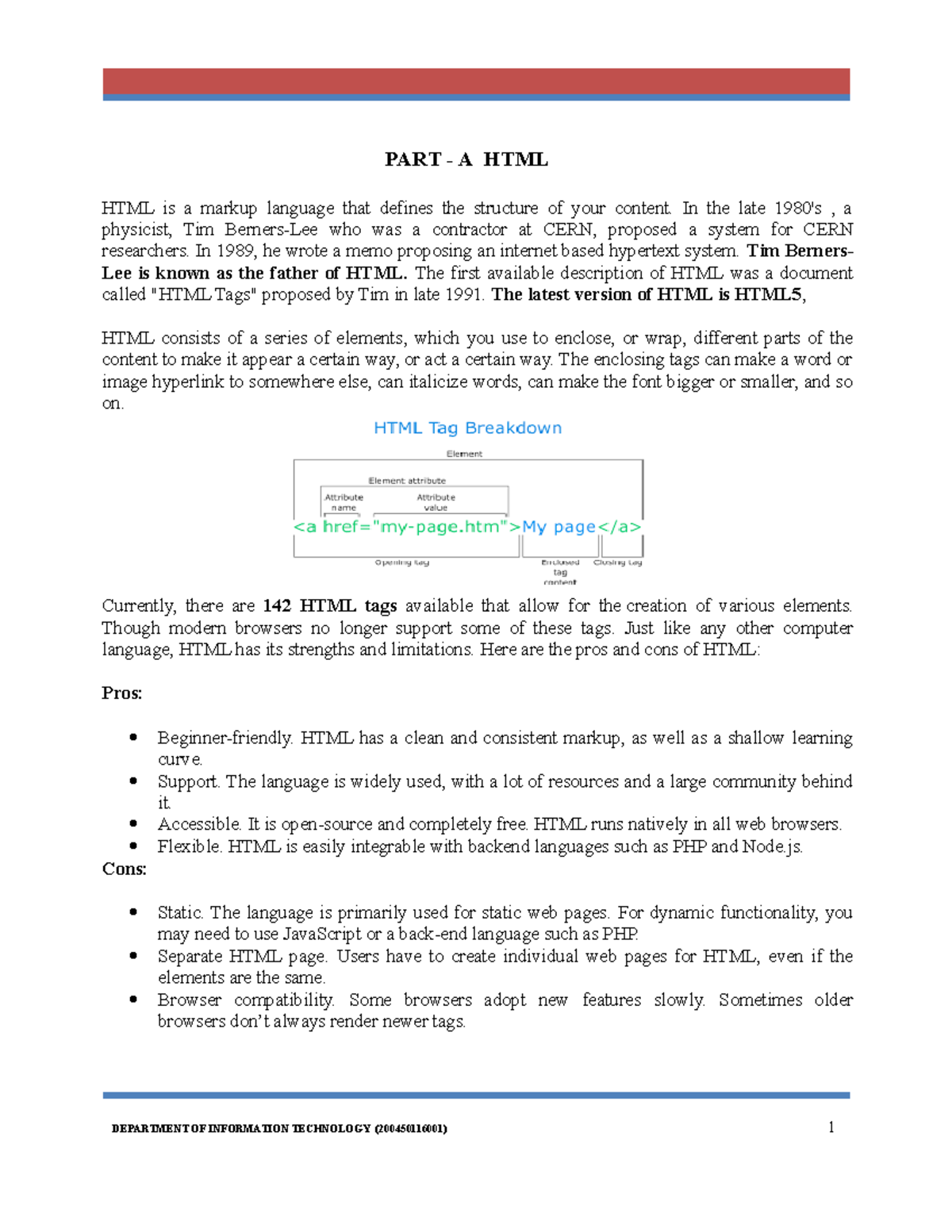Wd Sample For Practical File Part A Html Html Is A Markup Language That Defines The