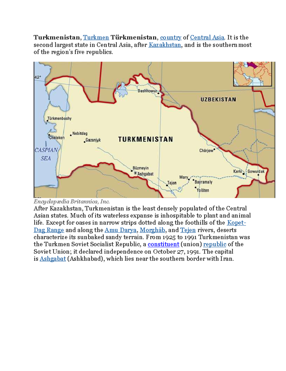 31 Turkmenistan - Lecture notes 1 - Turkmenistan , Turkmen Türkmenistan ...