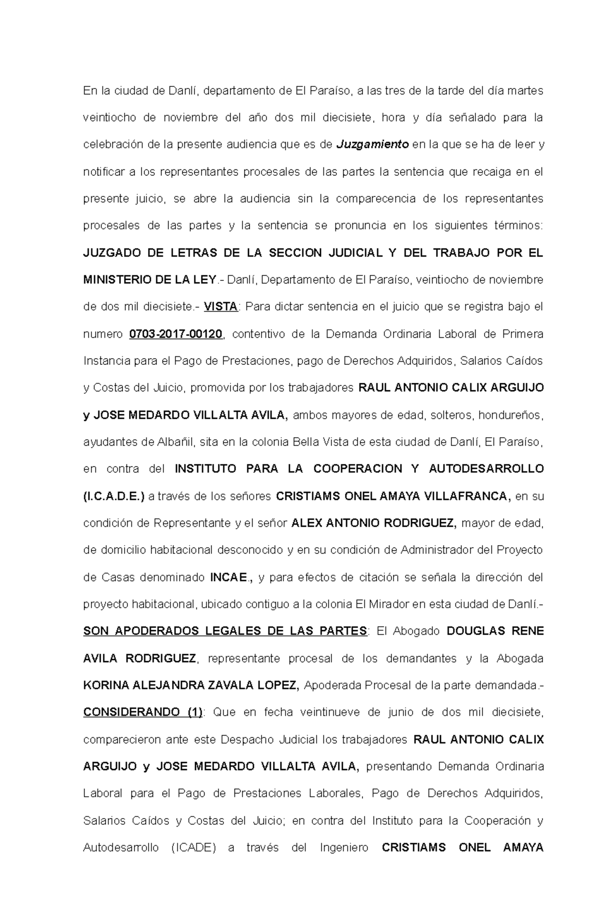 SENT. Laboral ( Icade RAUL Antonio Calix Arguijo) - En la ciudad de ...