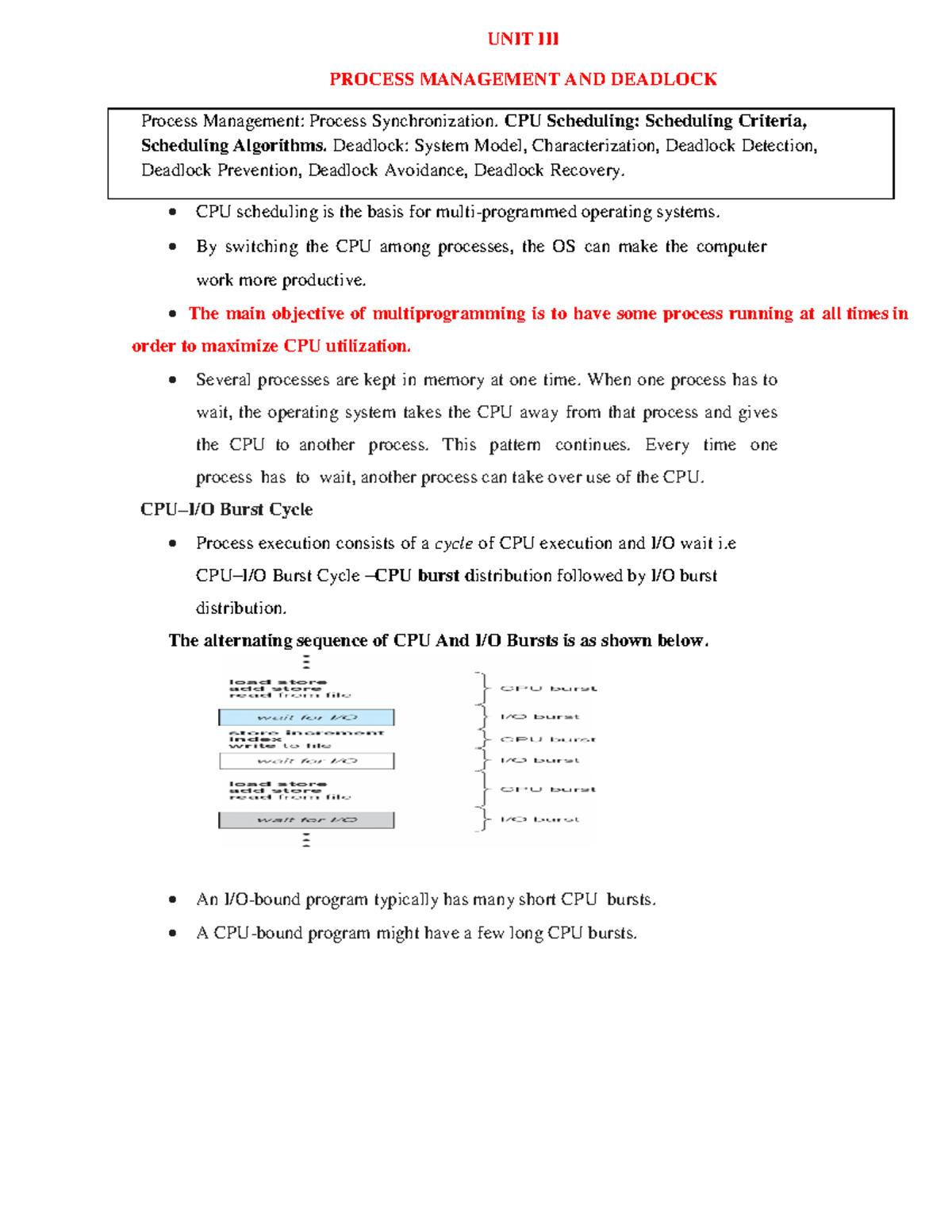 Unit-3 os Cpu schediling - UNIT III PROCESS MANAGEMENT AND DEADLOCK ...