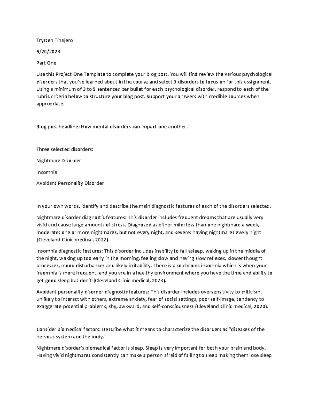 Project One Abnormal - Trysten Tinajero 9/20/ Part One Use this Project ...