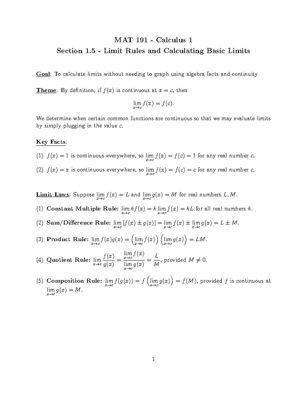 Limit Rules And Calculating Basic Limits We Determine When Certain