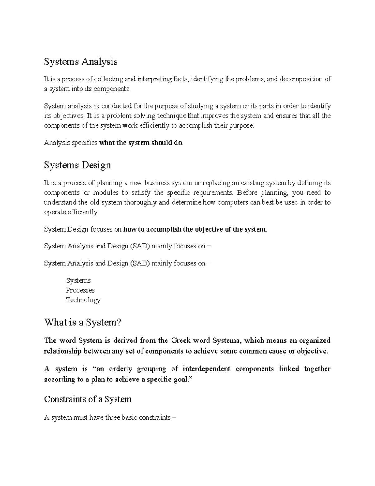 SAD 1 - This is a topic of information system. - Systems Analysis It is ...