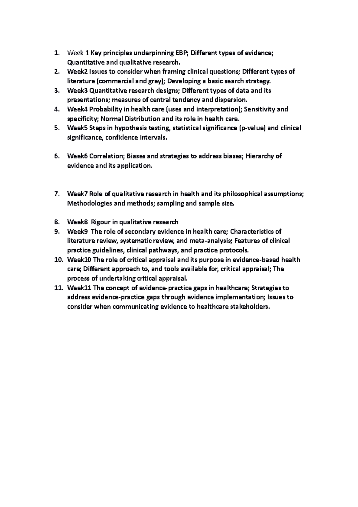 TIPS EBP - TIP of each topic - Week 1 Key principles underpinning EBP ...