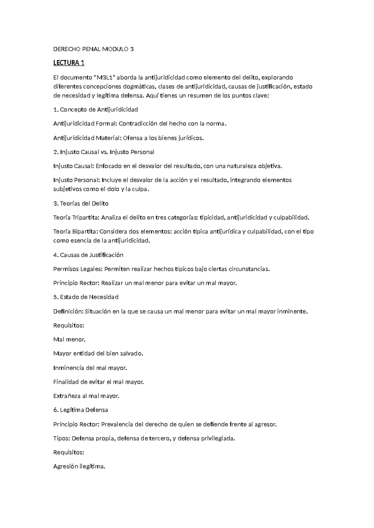 Derecho Penal Modulo 3 Resumen - DERECHO PENAL MODULO 3 LECTURA 1 El documento “M3L1” aborda la ...