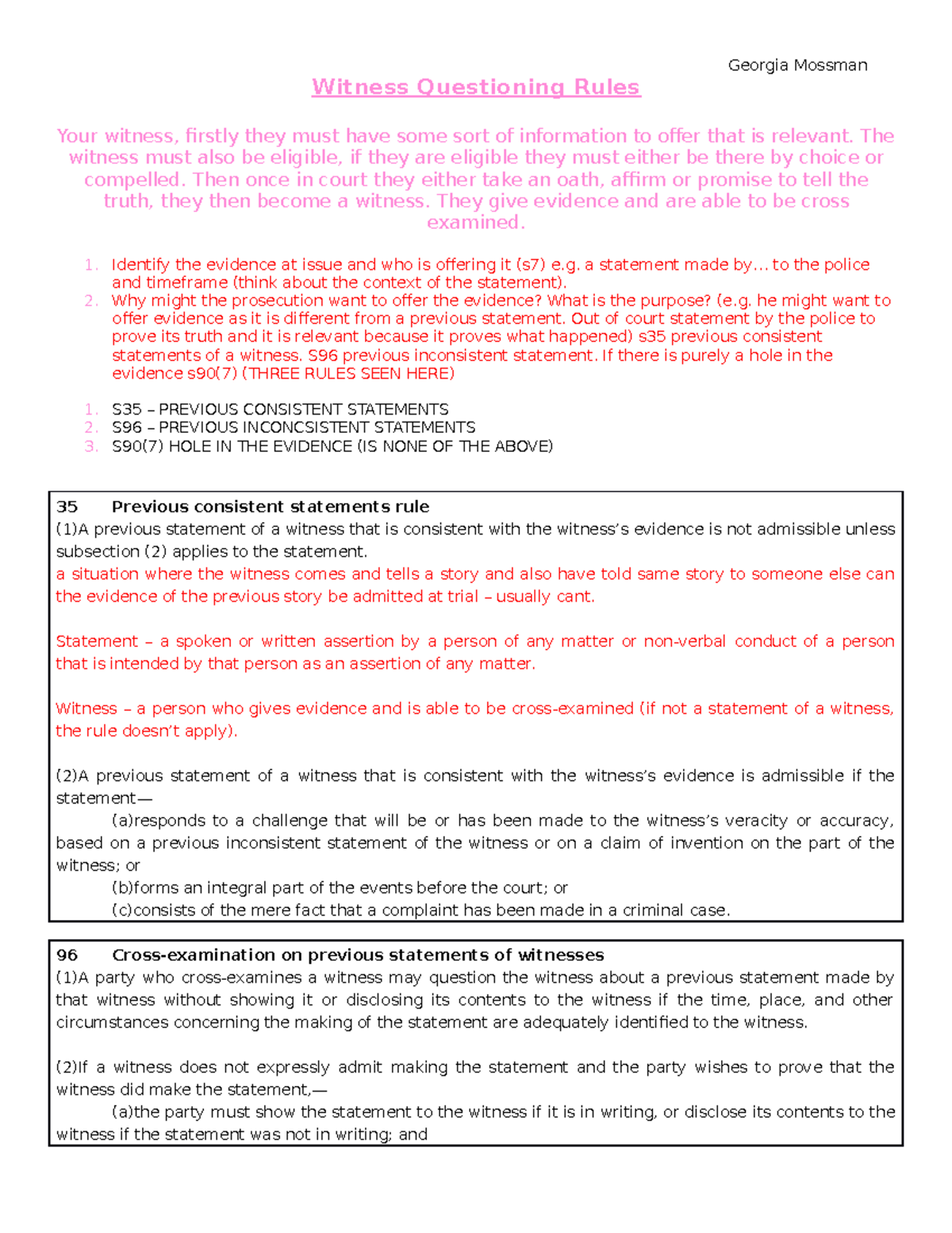 Witness Questioning Rules - Georgia Mossman WitnesstQuestioningtRules ...