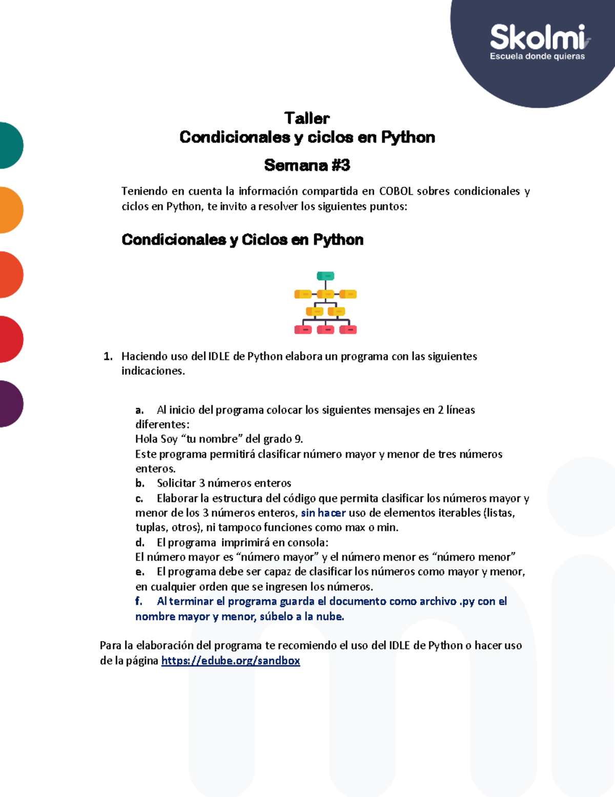 Taller semana 3 grado 9 - usuusus - Taller Condicionales y ciclos en ...