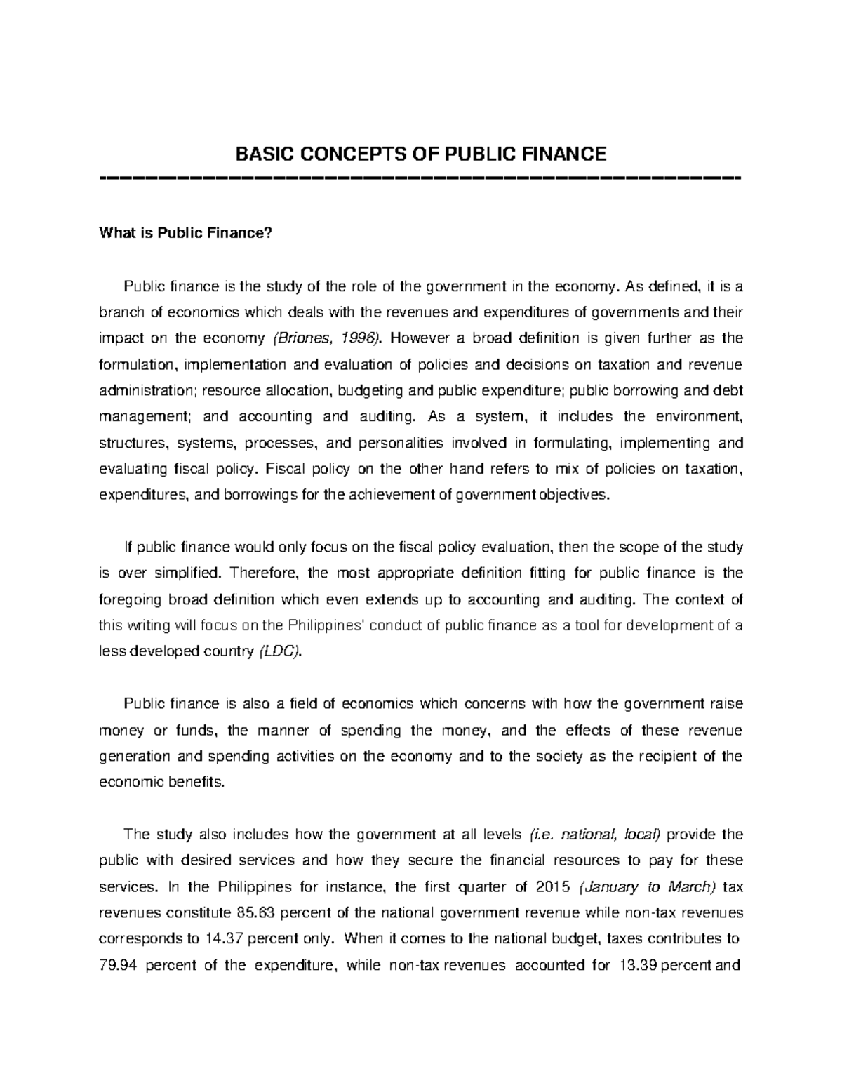 Supplementary Readings on Public Finance - BASIC CONCEPTS OF PUBLIC ...