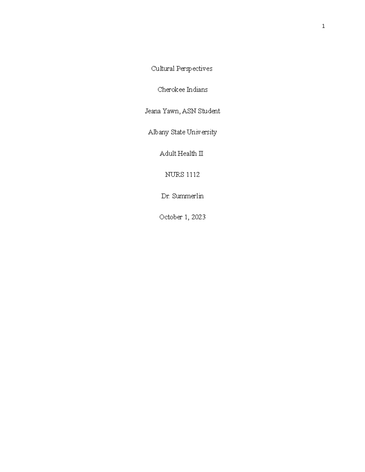 Cherokee Indians - Cultural comparison in health care - Cultural ...