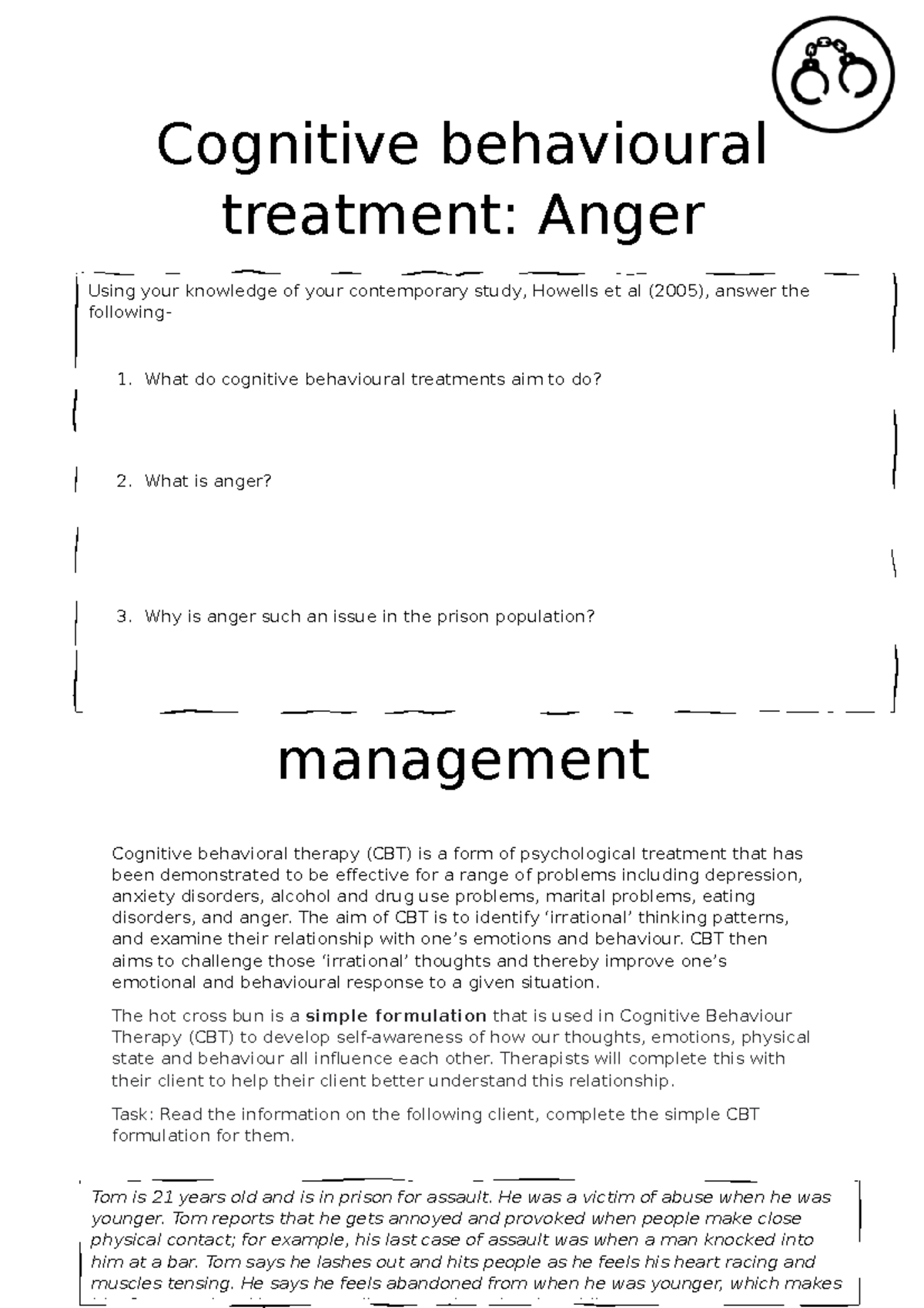 Anger management booklet - Cognitive behavioural treatment: Anger ...