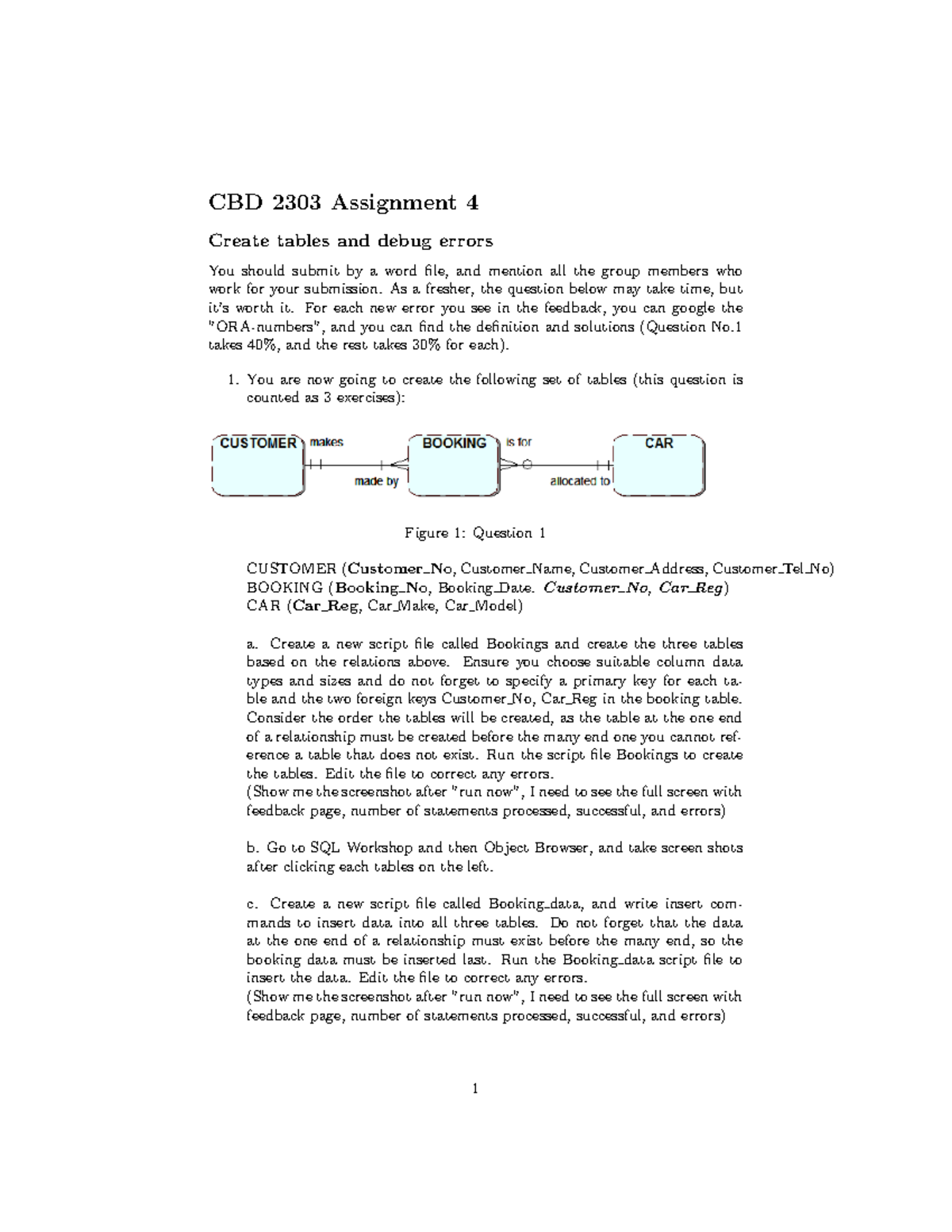 CBD 2303 Assignment 4 (16-20) - CBD 2303 Assignment 4 Create tables and debug errors You should ...