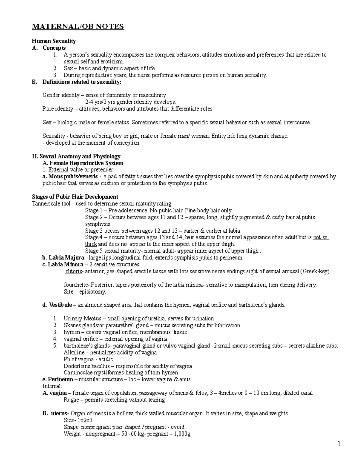 Maternal Child Care Nursing Review - MATERNAL/OB NOTES Human Sexuality ...