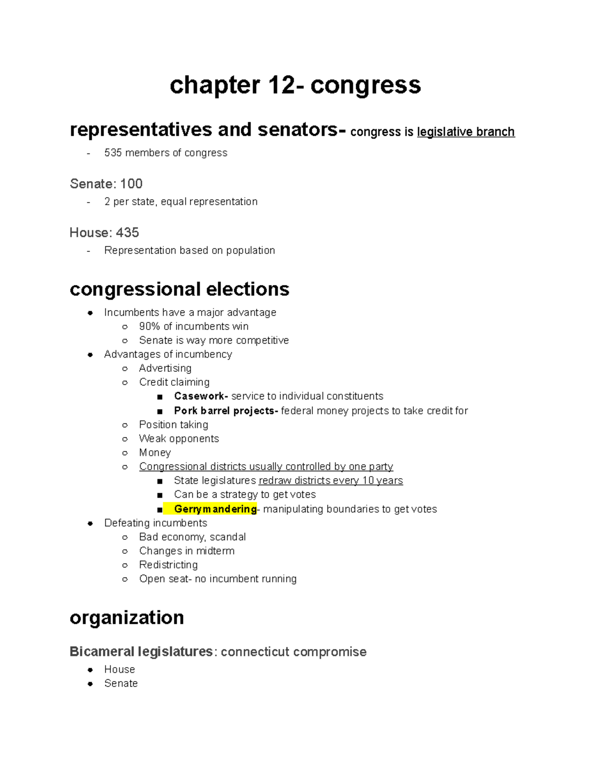 Ch 12 - Chapter 12 notes- CONGRESS - chapter 12- congress ...