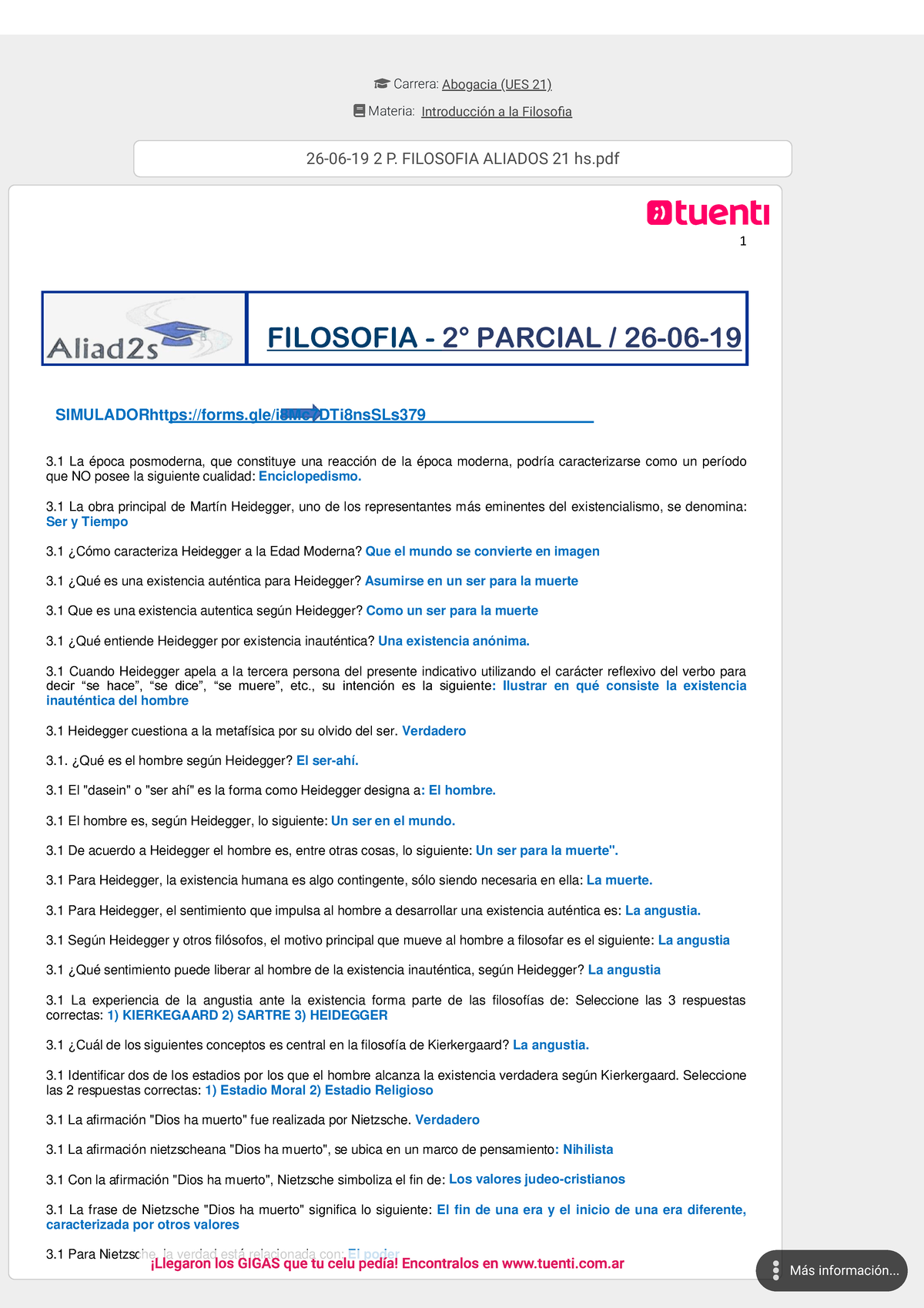 Parcial 7 10 Mayo 2020, preguntas y respuestas - Warning: TT: undefined function: 32 Warning: TT ...