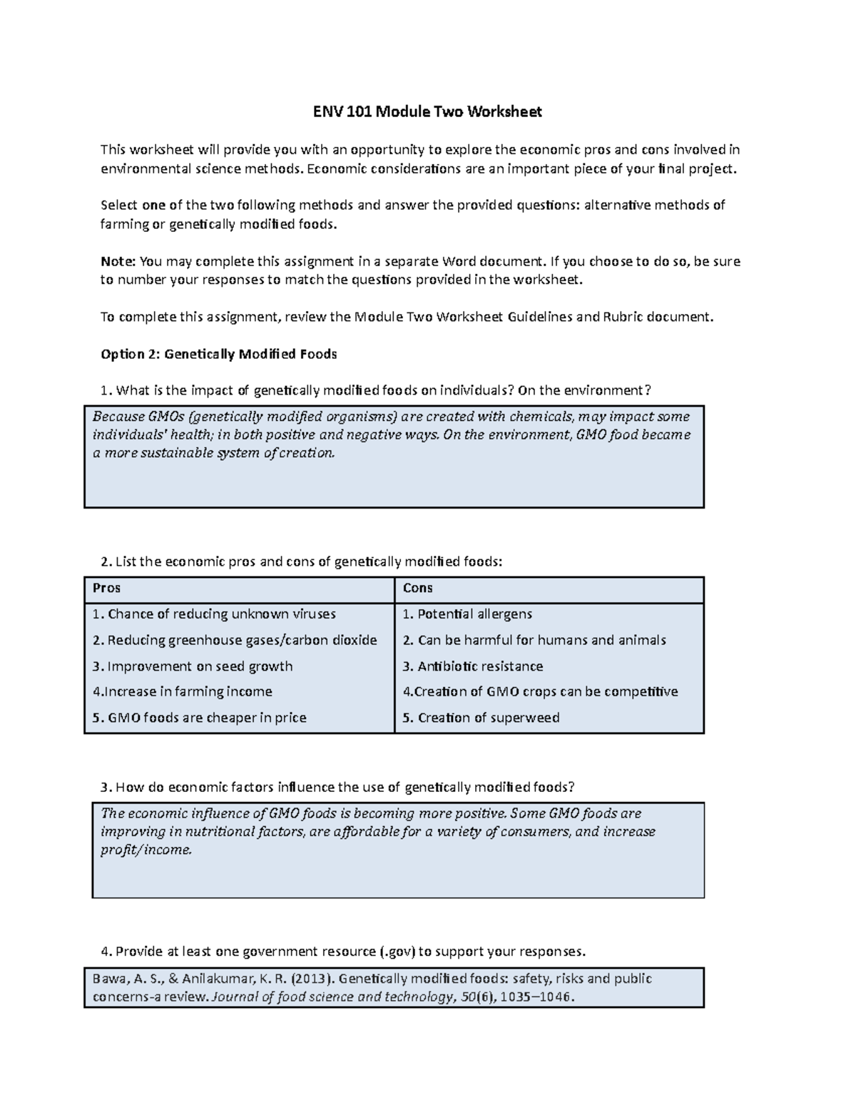 ENV 101 Module Two Worksheet - ENV 101 Module Two Worksheet This ...