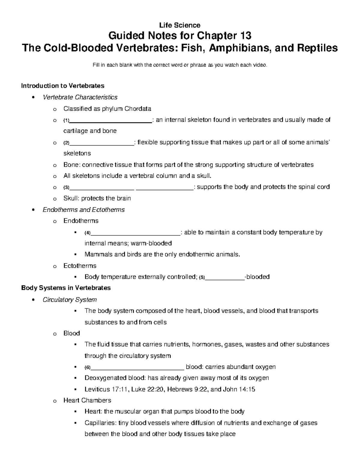 7sc 4Day094 Ch13Guided Notes - Life Science Guided Notes for Chapter 13 ...