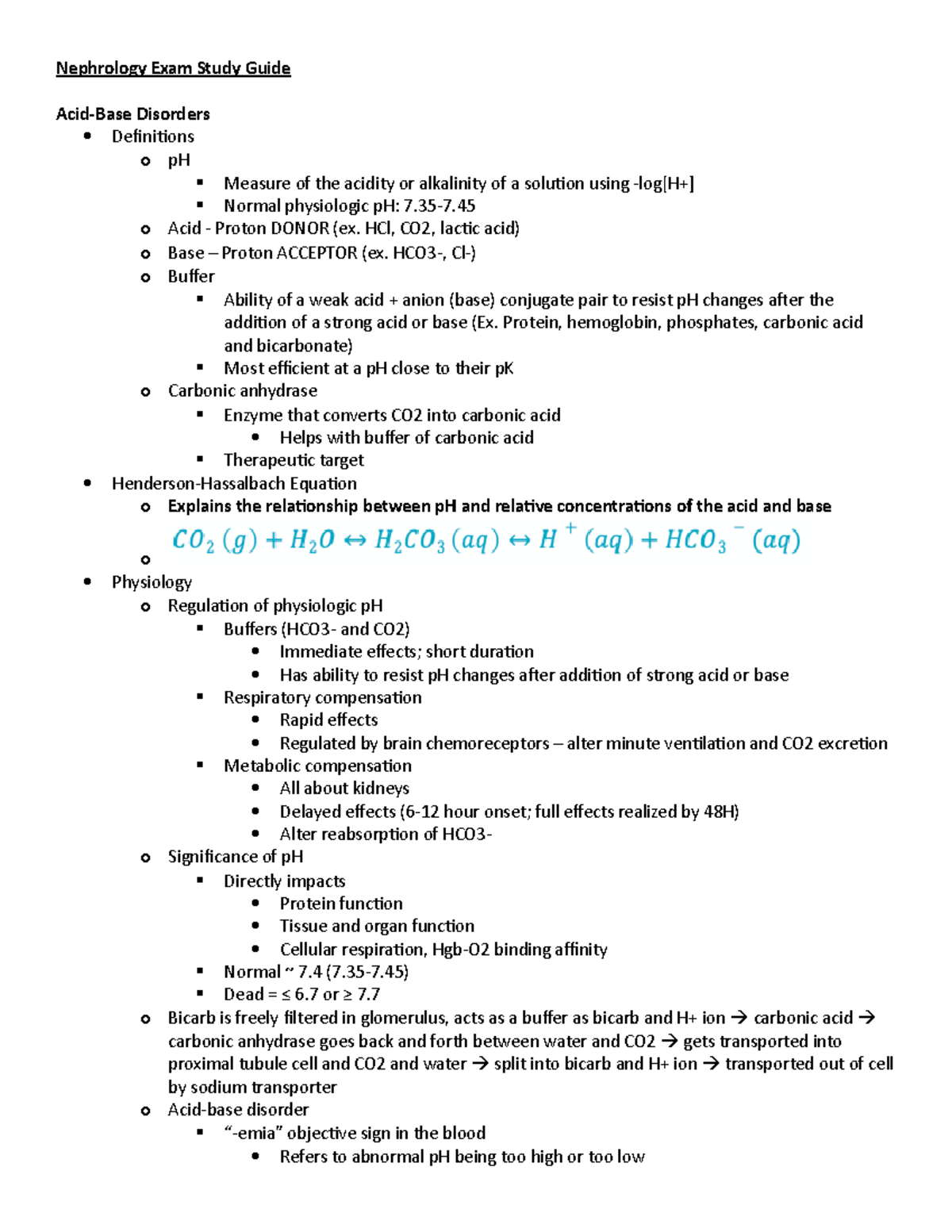 Nephrology Exam Study Guide - Nephrology Exam Study Guide Acid-Base ...