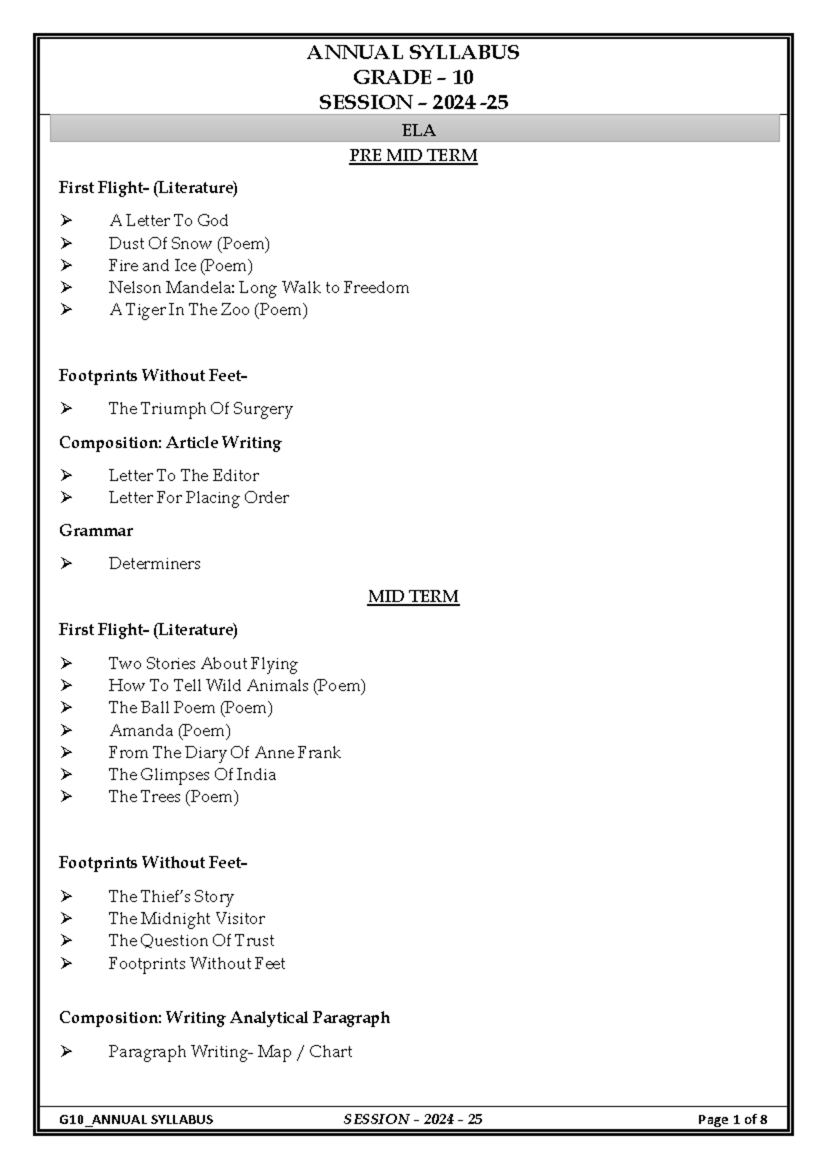 G10 Syllabus - Ikekekdkdk - GRADE – 10 SESSION – 2024 - ELA PRE MID ...