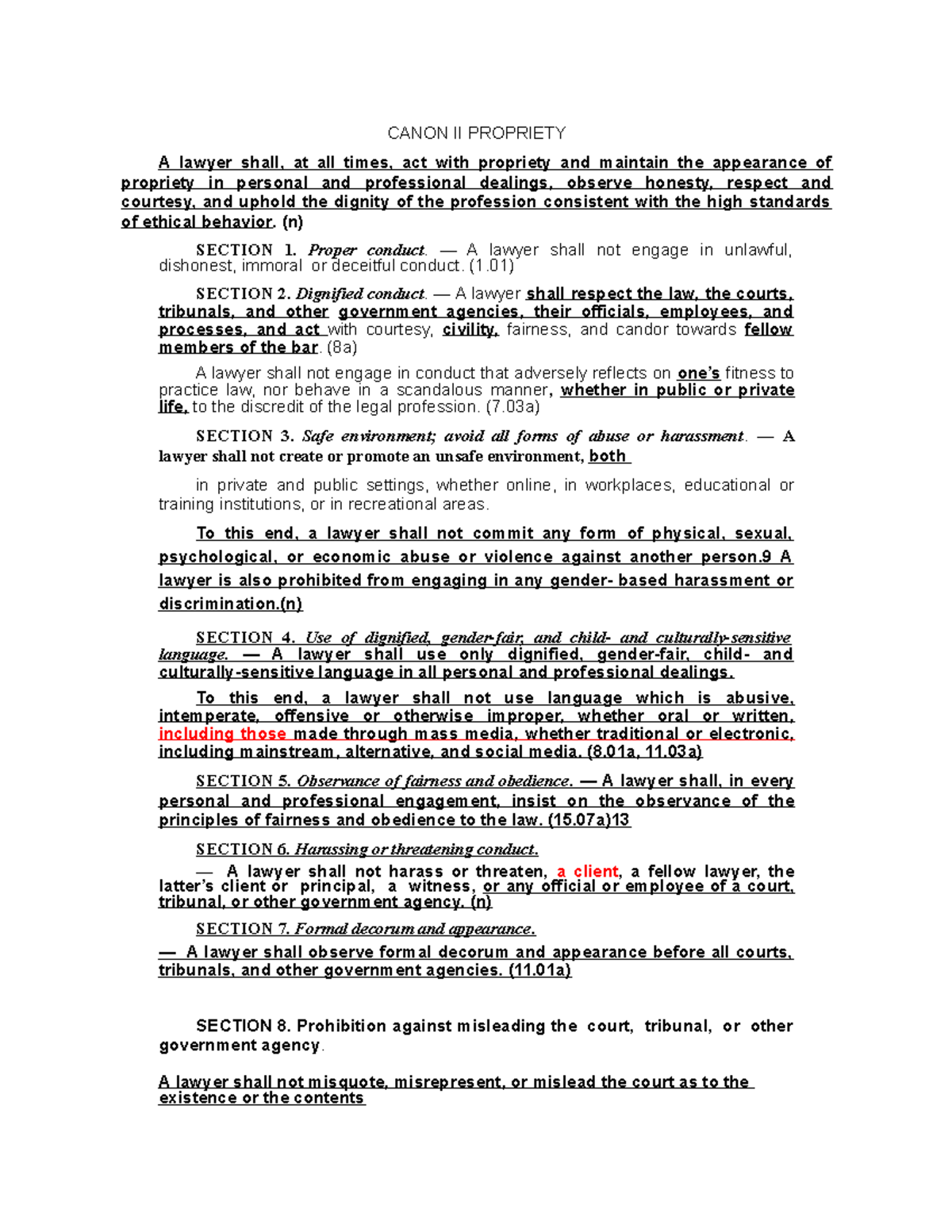 Canon-II- Propriety - CANON II PROPRIETY A lawyer shall, at all times ...