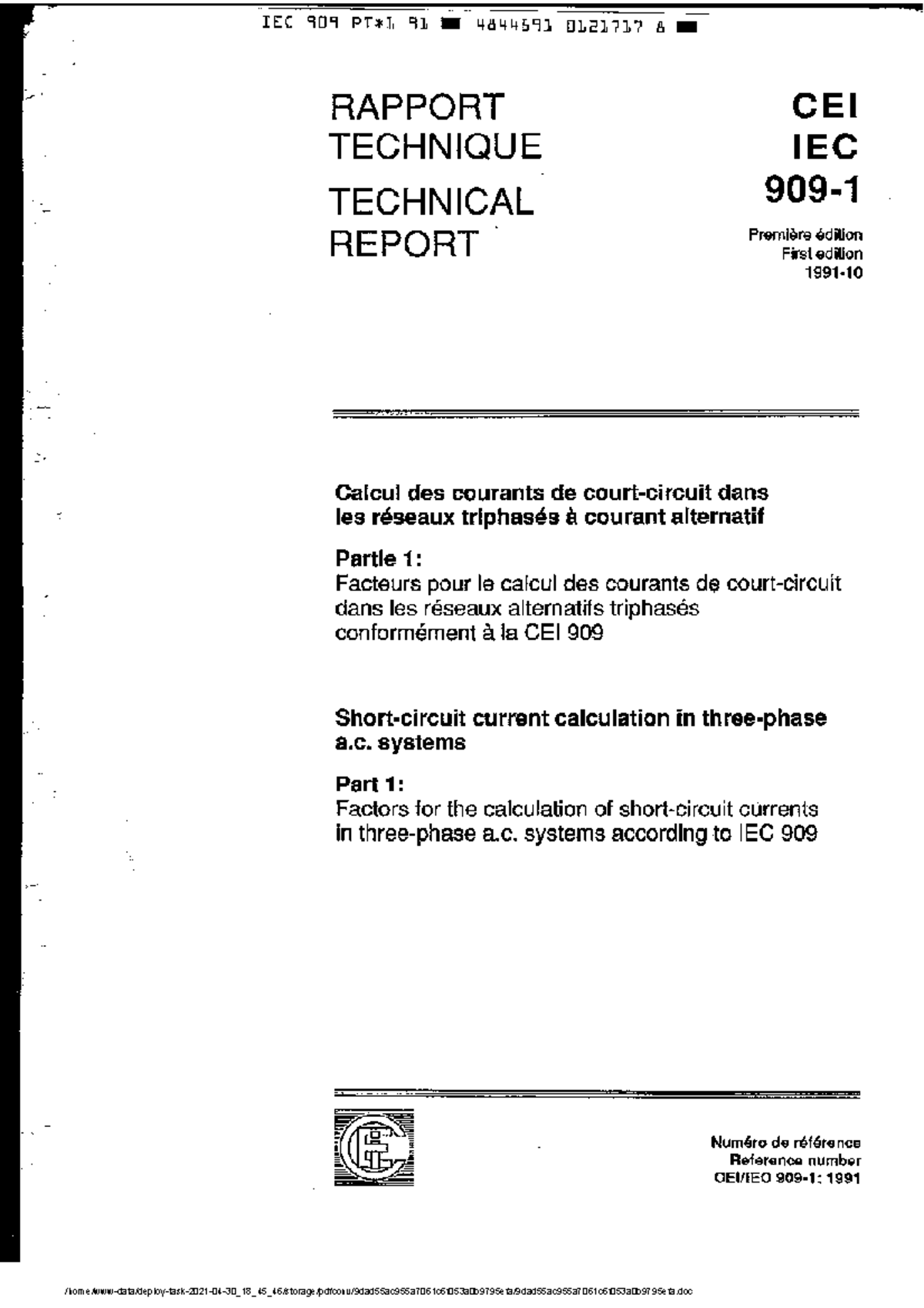 IEC60909-1(Short circuit current-Factor) - Electronics Technology - Studocu