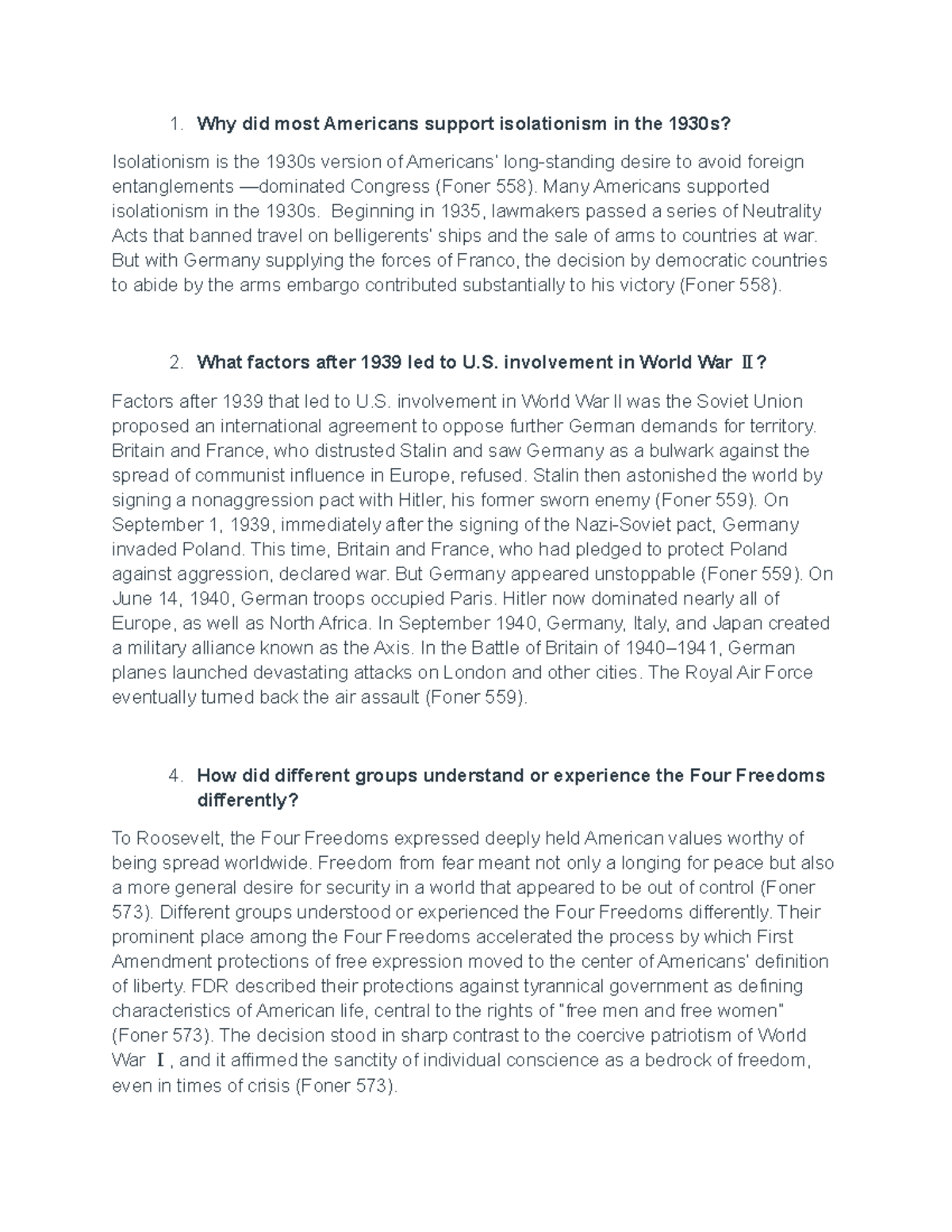 American Isolationism US Involvement in WWII Four Freedoms GI Bill ...