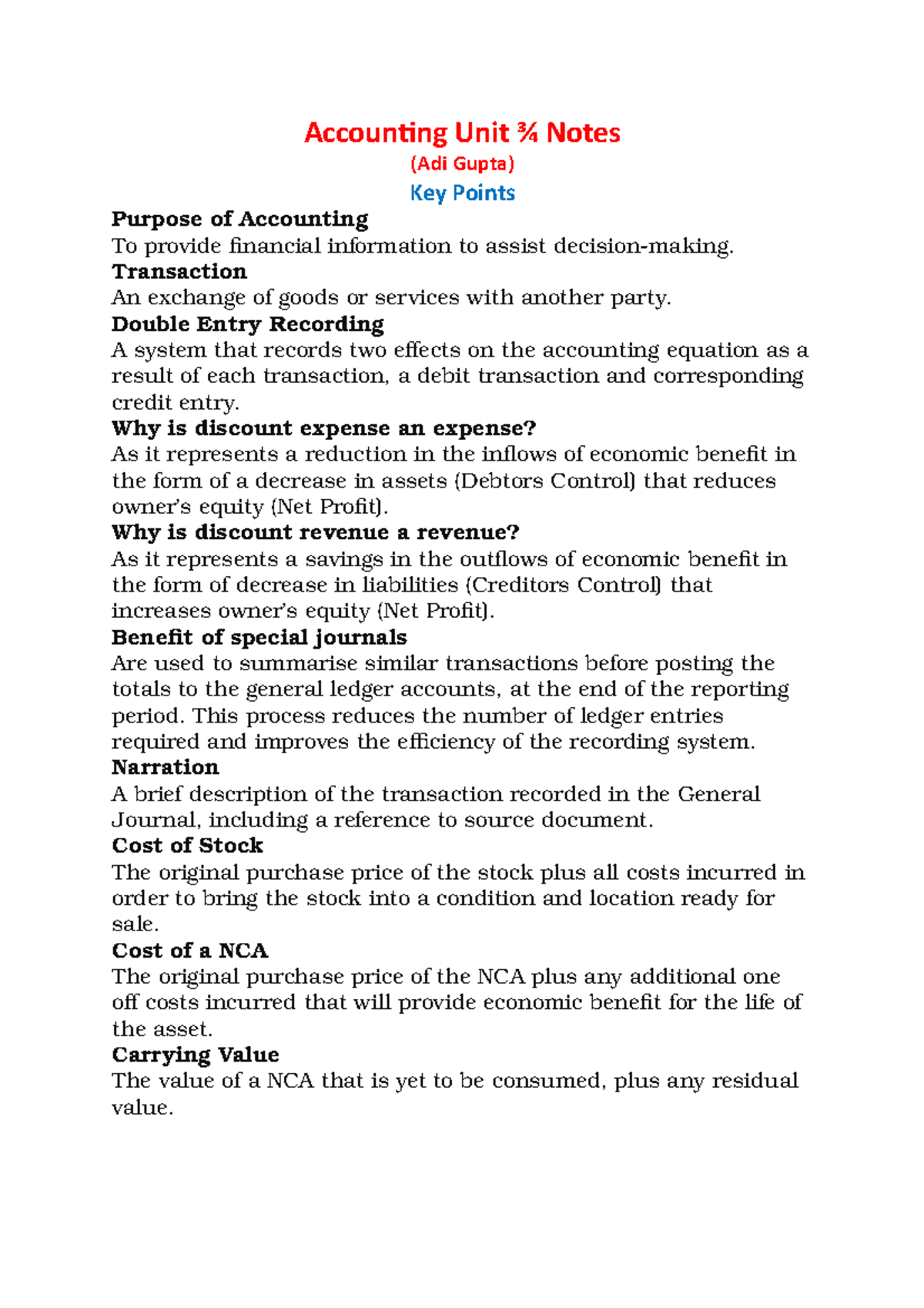 Accounting Unit ¾ Notes - Accounting Unit ¾ Notes (Adi Gupta) Key ...